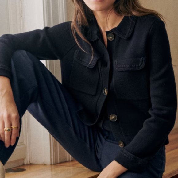 Sezane | Sweaters | Sezane Betty Cardigan In Navy Crochet | Poshmark